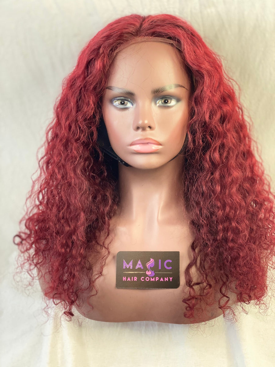 Curly18", Front lace, deep red color – Magic Hair Company